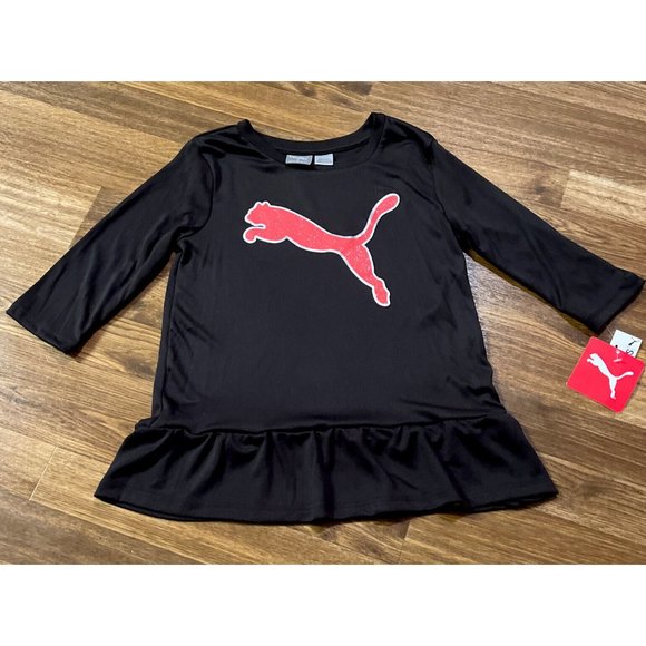 Puma | Shirts & Tops | Pumasz6 Black Hot Pink Logo Girls Lsleeve Drifit ...